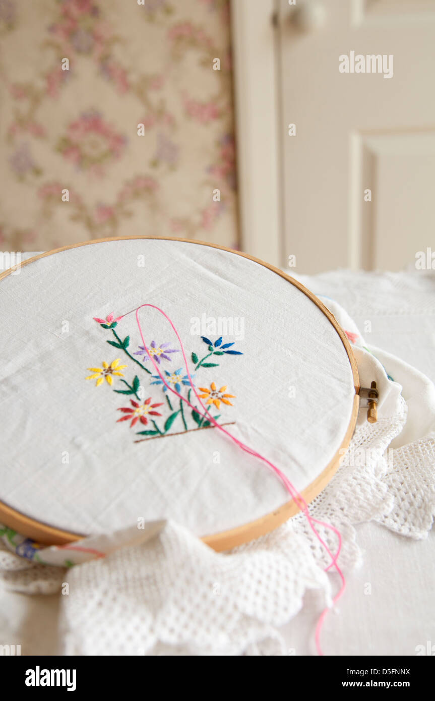 Hand embroidery using an embroidery ring Stock Photo - Alamy