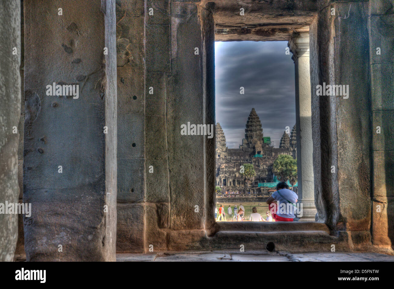 View of main Angkor Wat temple from inside small temple, Cambodia Stock ...