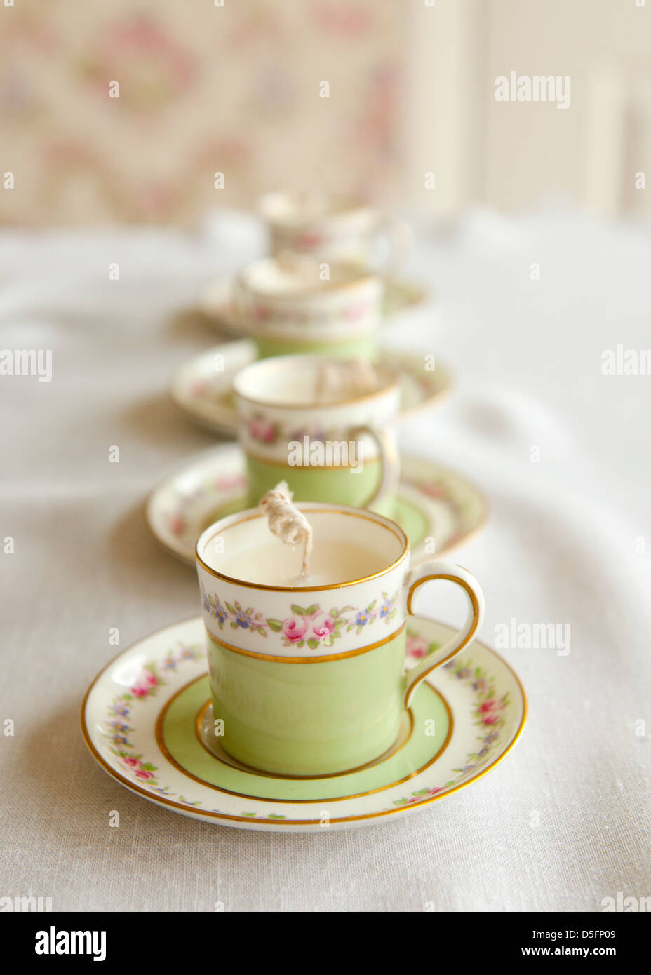 Tea cup candle making - step 4 finished Stock Photo - Alamy