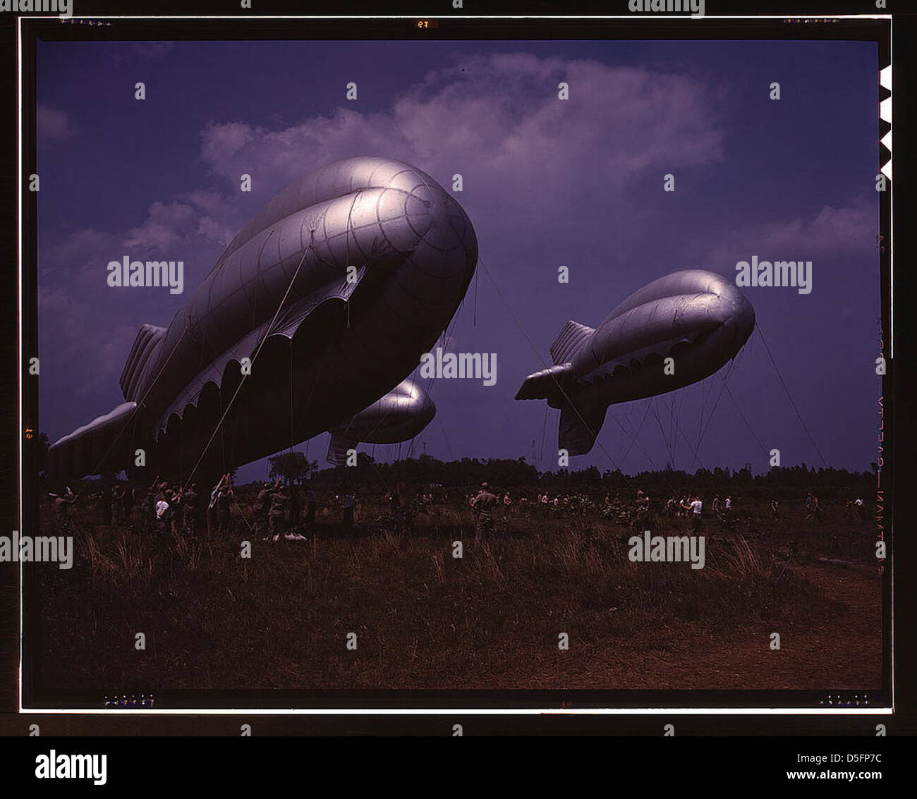 This 1942 photograph shows barrage balloons deployed over Parris Island ...