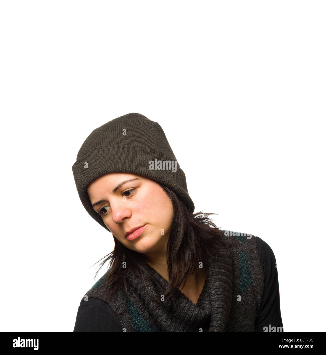 Portrait of sad woman isolated on white background Stock Photo - Alamy