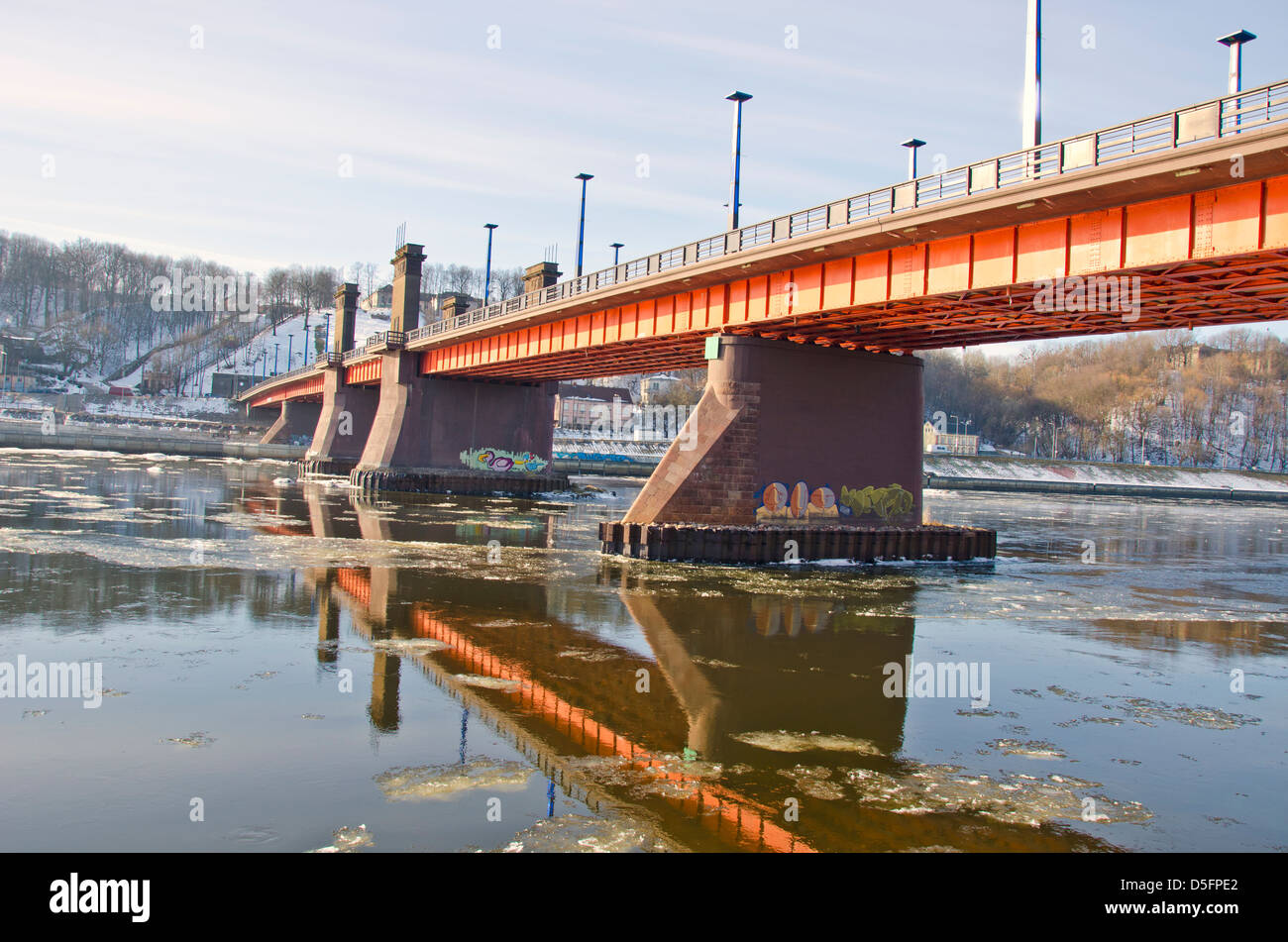 colorful big bridge on Nemunas river in Kaunas, Lithuania Stock Photo ...