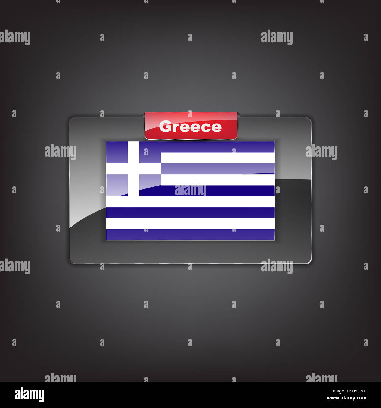 Glass button of the flag of Greece with a red bow Stock Photo - Alamy