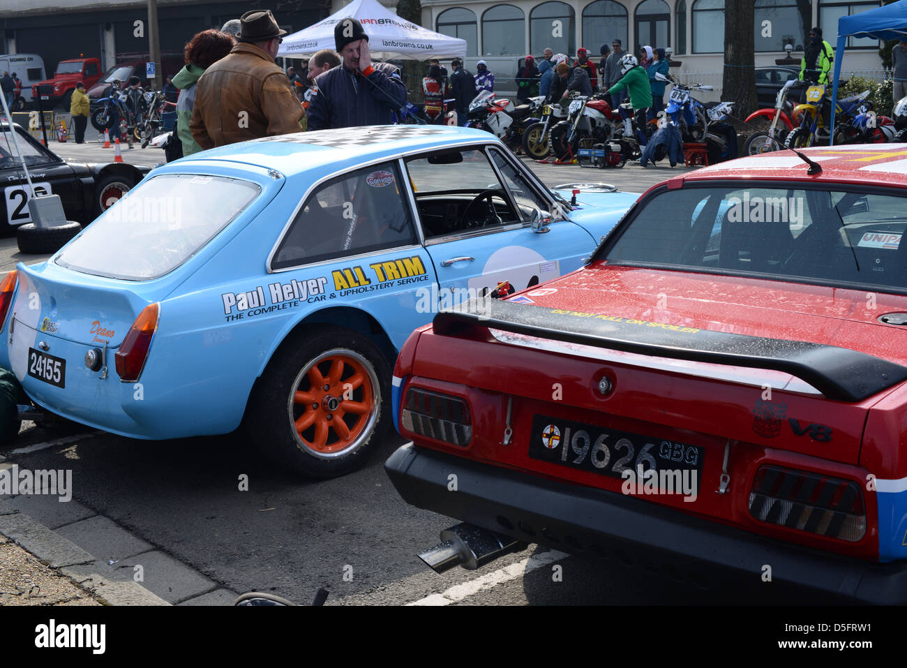 Cars parked during a break in racing at The Hill Climb time trials in ...