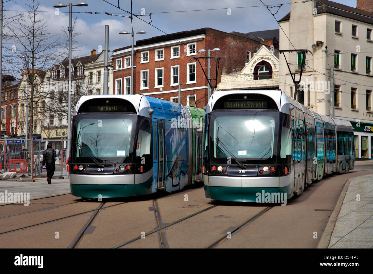 Trams in Nottingham city centre, Nottinghamshire, England, Britain; UK ...