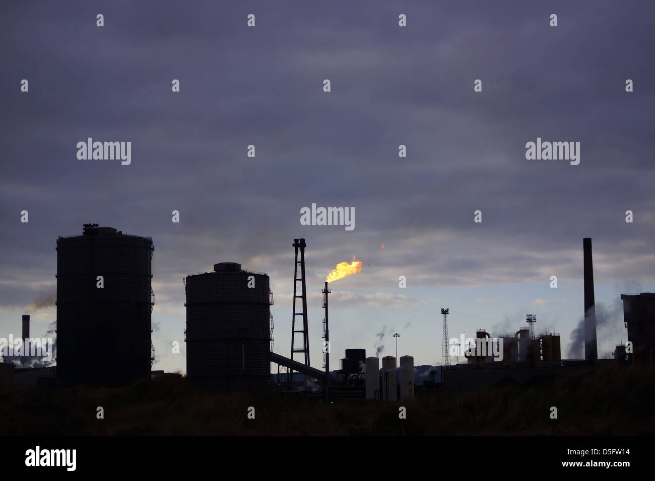 Flame stack at the Sahaviriya Steel Industries Teesside steel plant ...