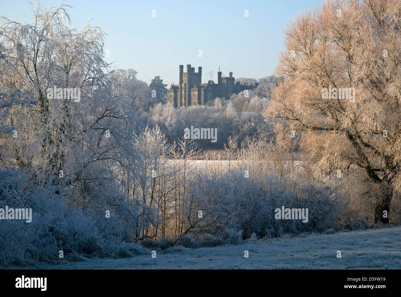 19thC, Century, Crom Castle in winter, Upper Lough Erne, County ...