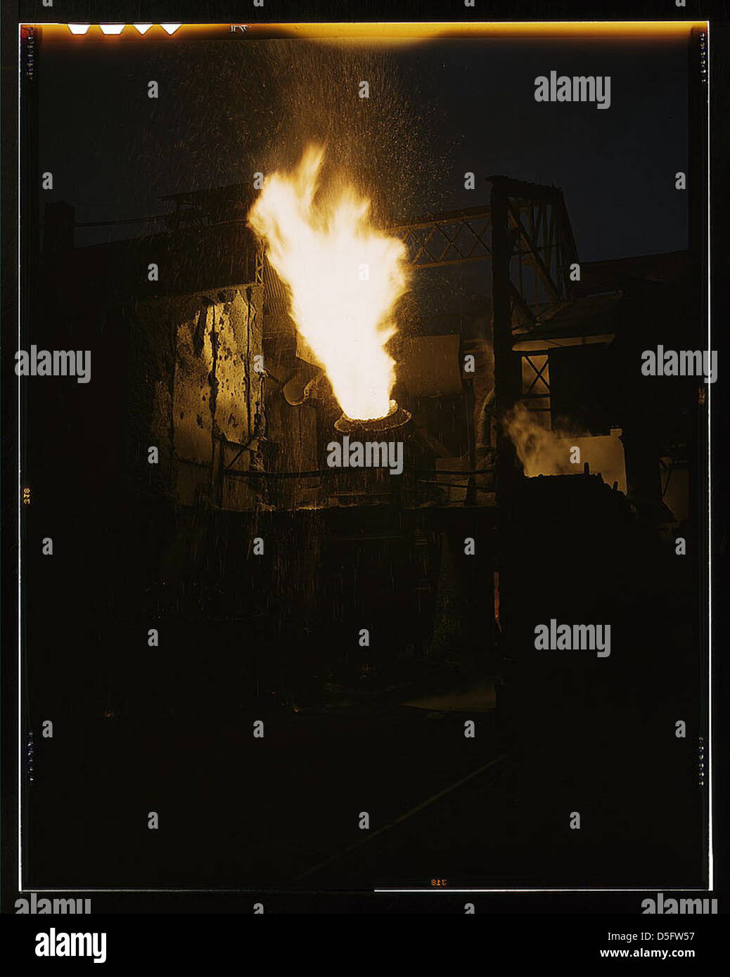 This image captures a critical moment in steel production at the ...