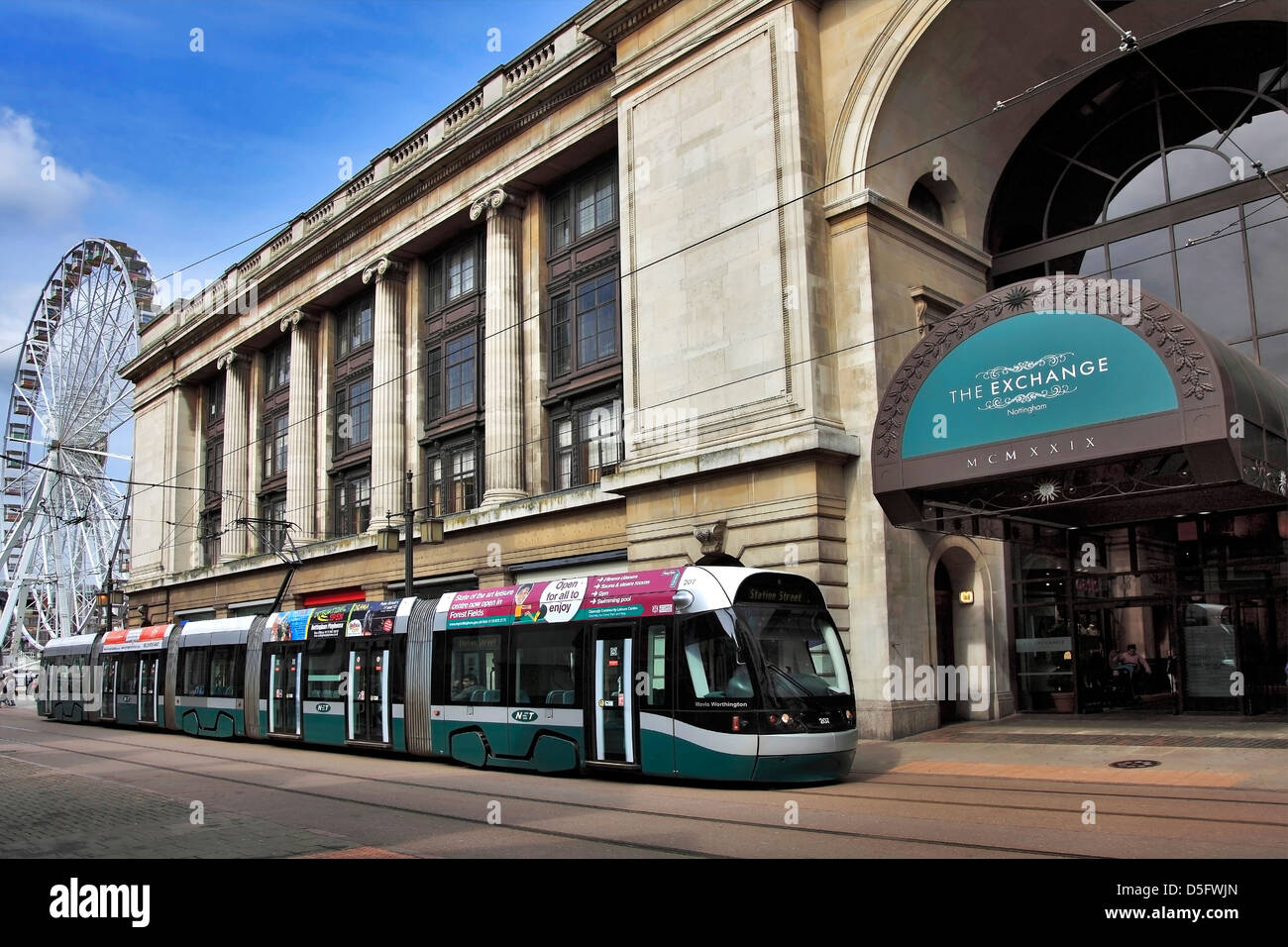 Trams in Nottingham city centre, Nottinghamshire, England, Britain; UK ...