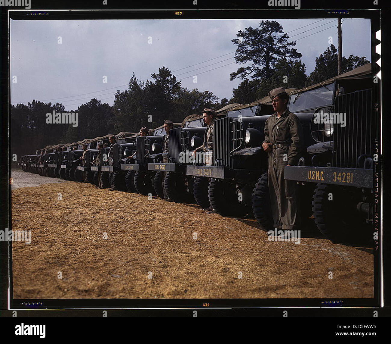 A 1942 photograph of a motor detachment at the New River Marine Base ...