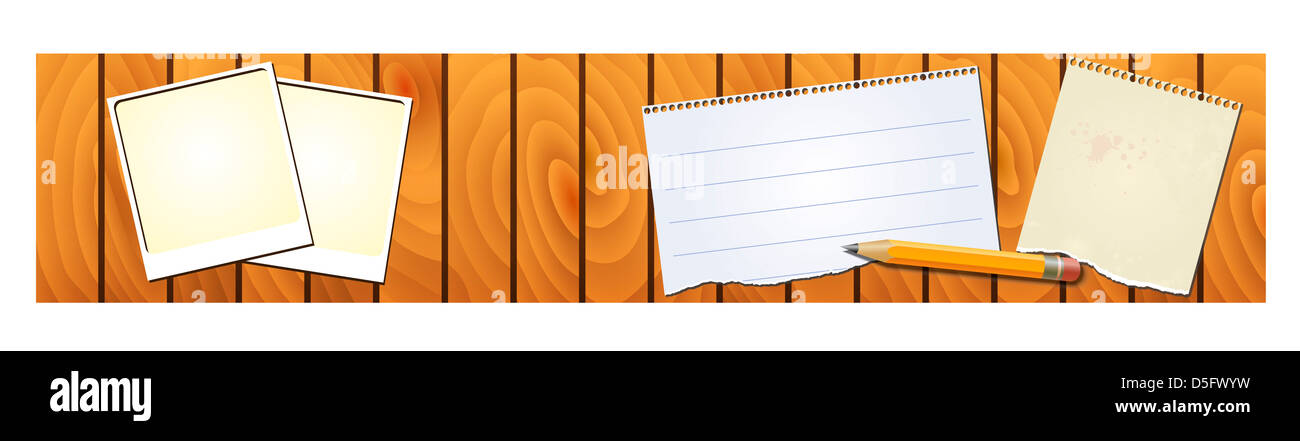 banner wood texture with notepad pencil Stock Photo - Alamy