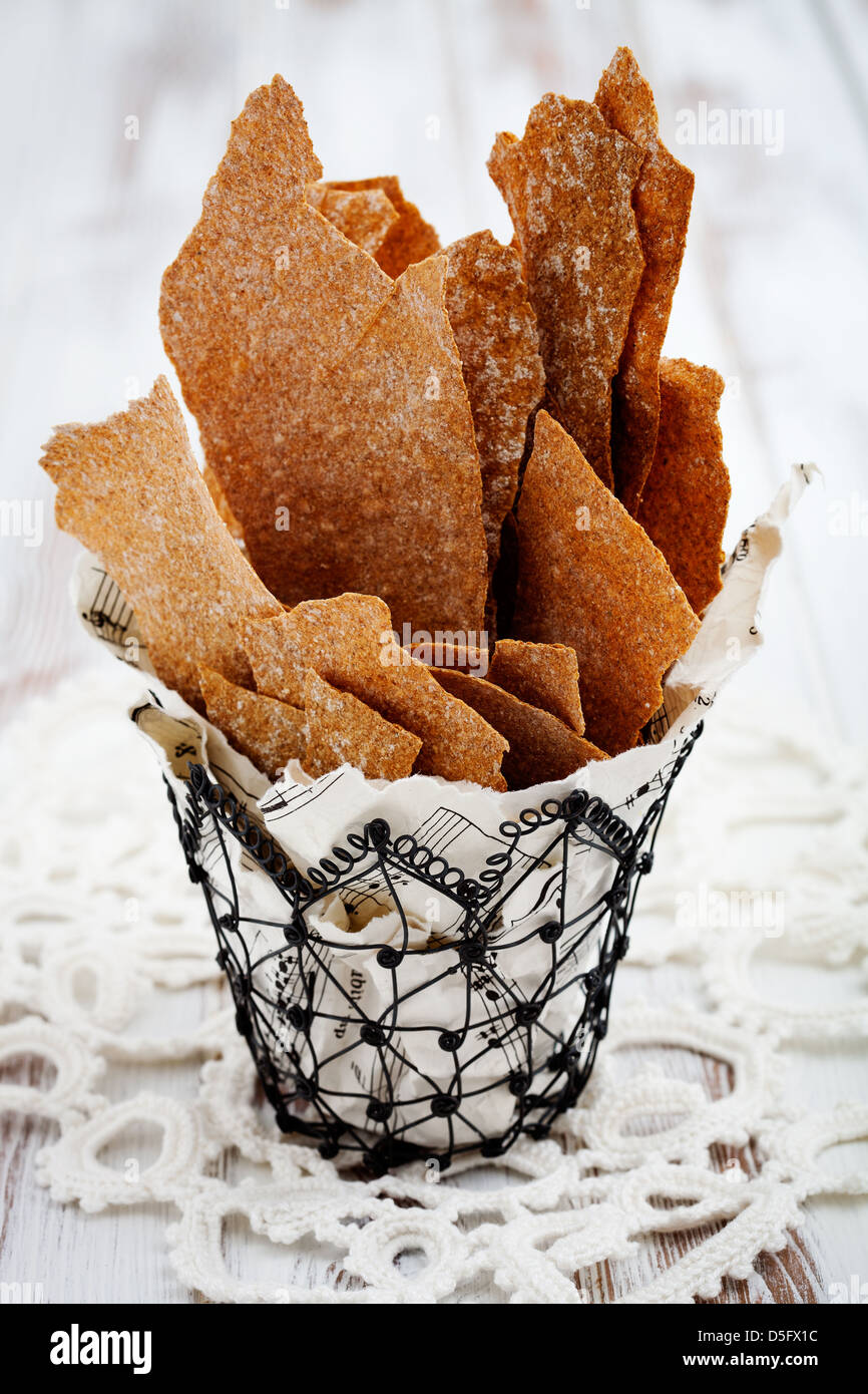 Thin and healthy rye crackers with selective focus Stock Photo - Alamy
