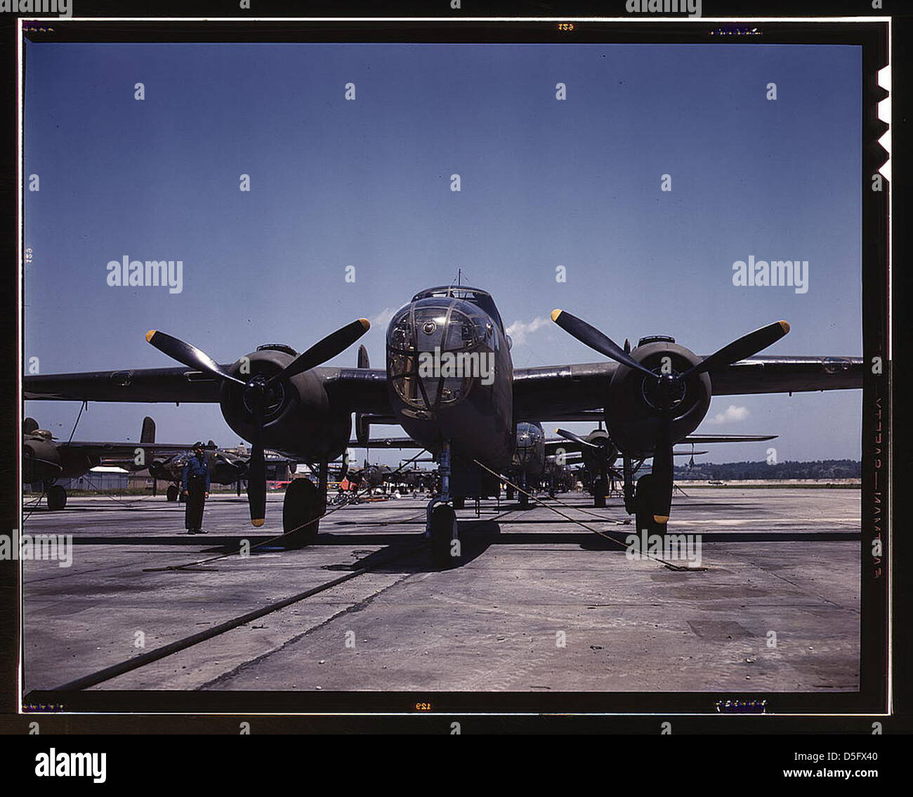 A 1942 photograph of B-25 bombers on the assembly line at North ...