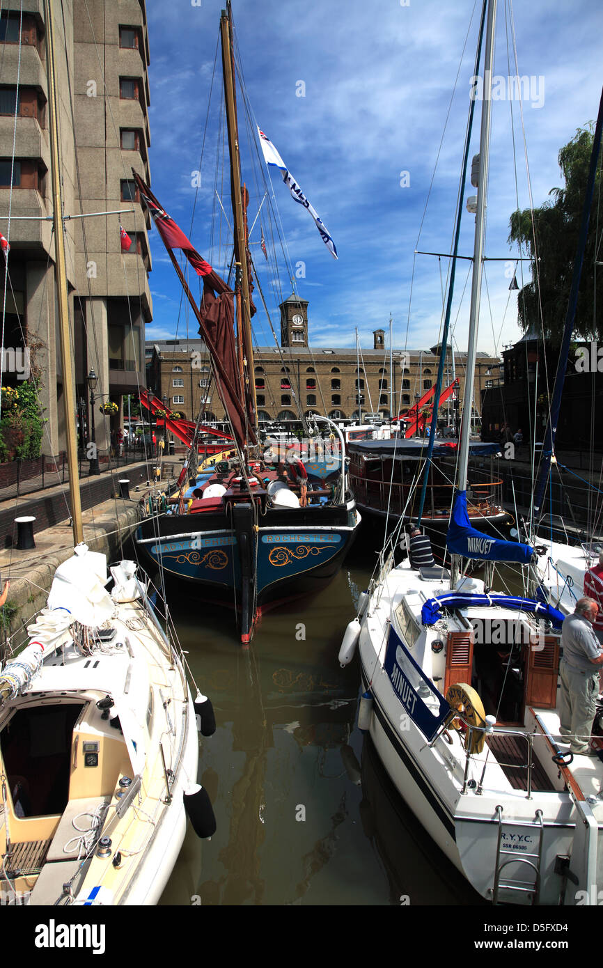 Boats in St. Katherine's dock, North Bank, London City, England, United ...