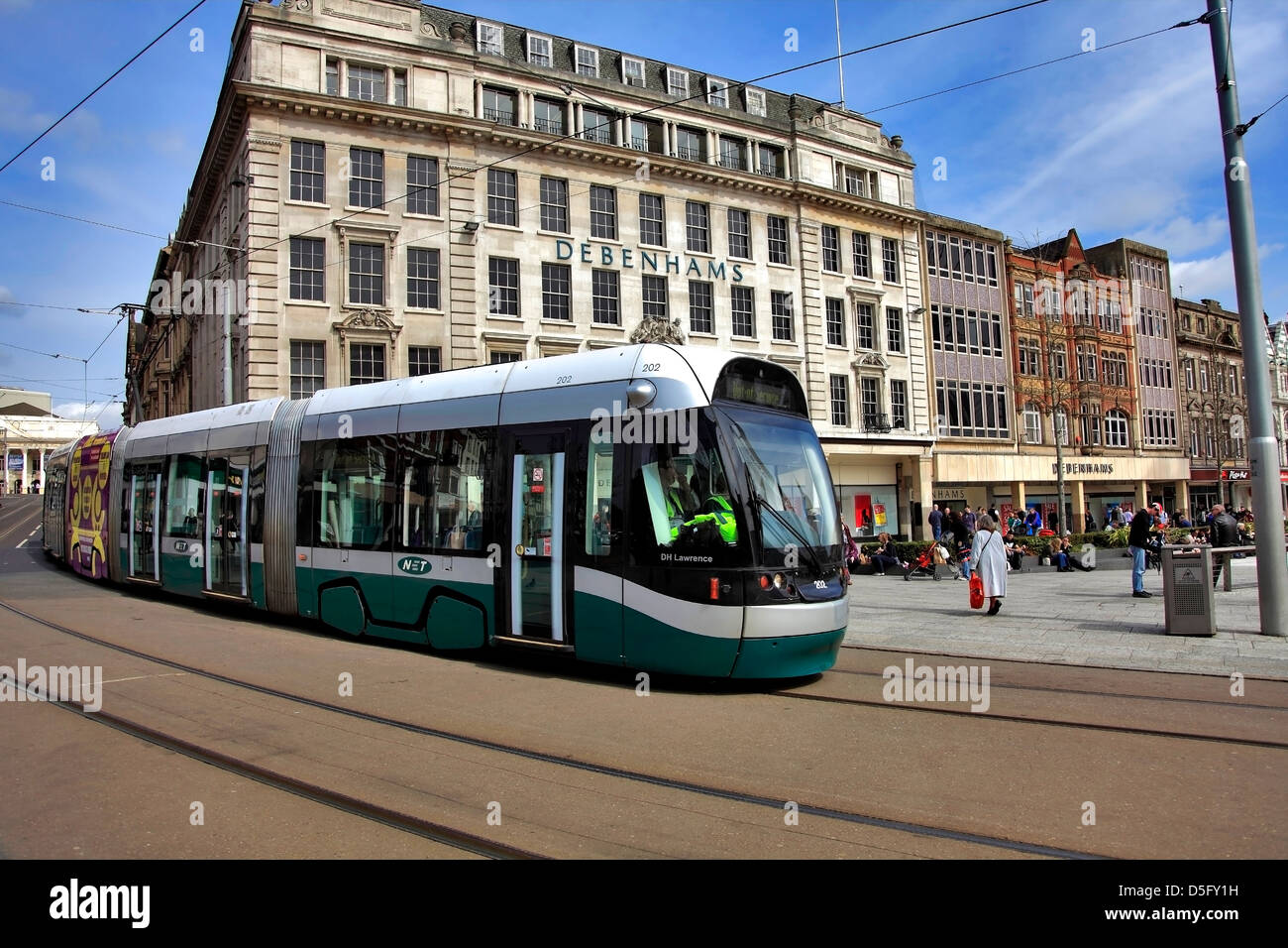 Trams in Nottingham city centre, Nottinghamshire, England, Britain; UK ...