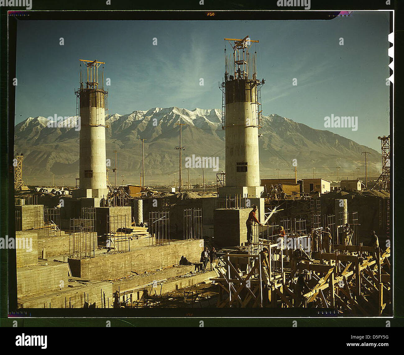 An image showing the construction of open hearth furnaces and stacks at ...