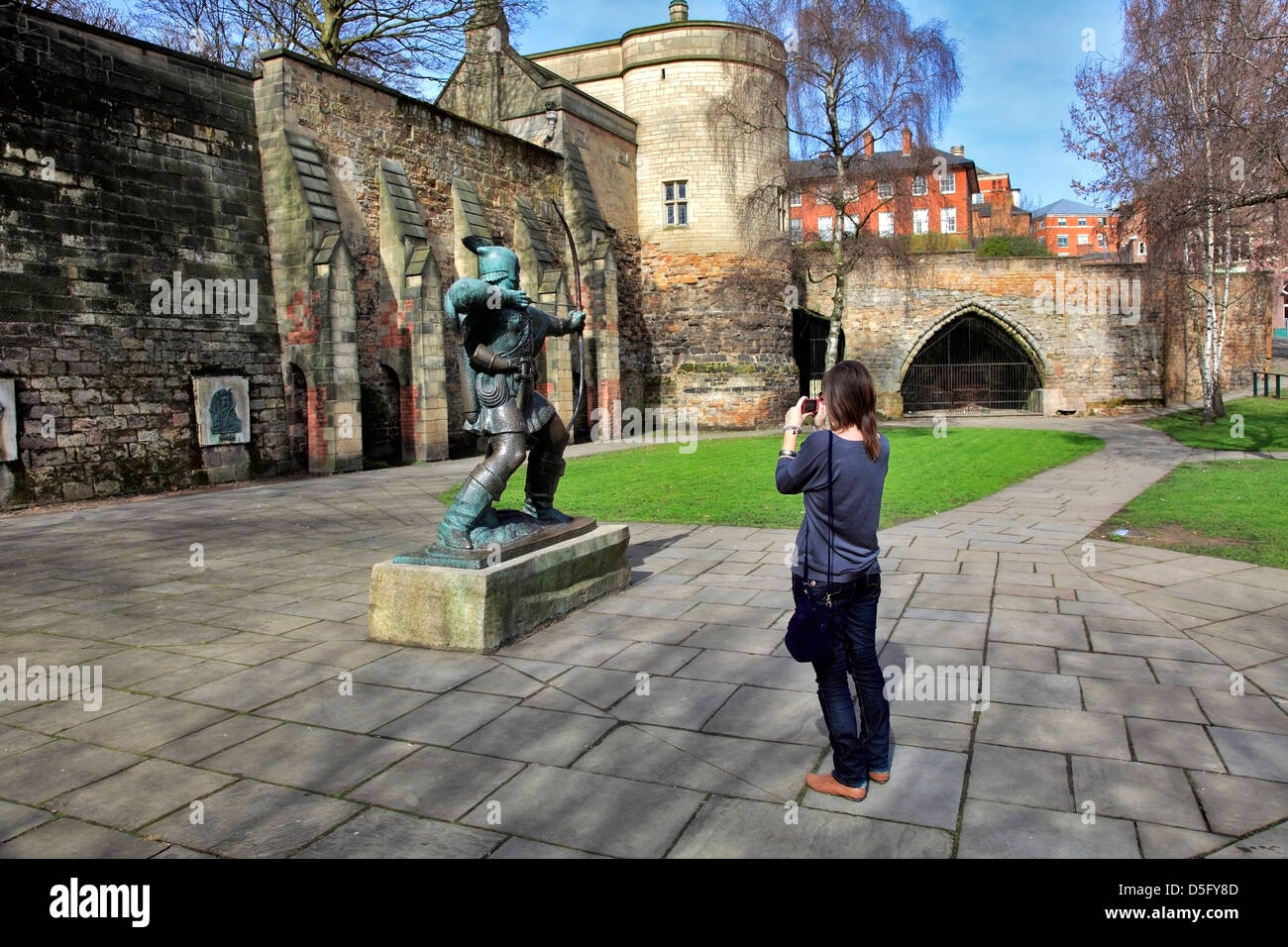Statue of Robin Hood outside Nottingham Castle, Nottingham city centre ...