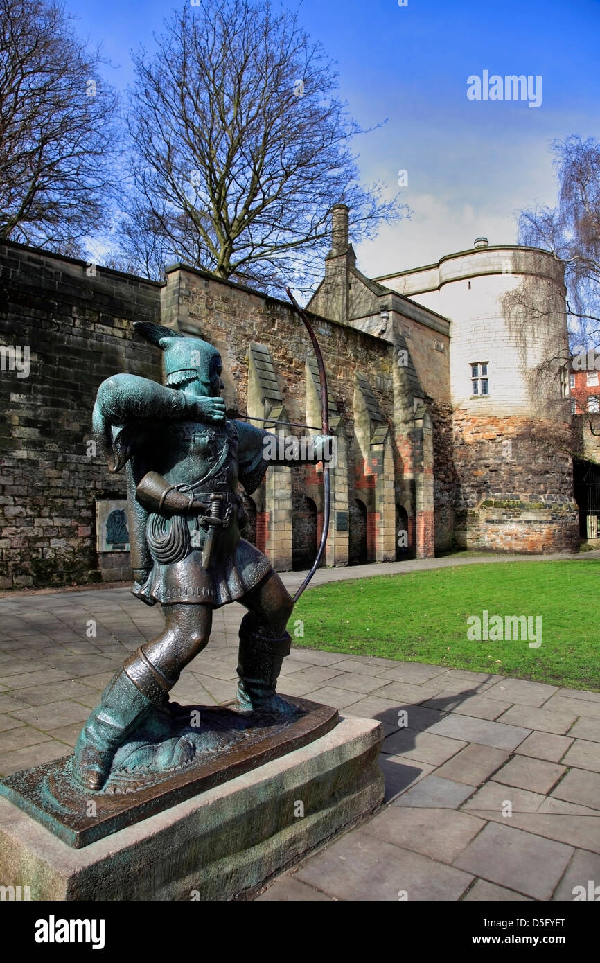 Statue of Robin Hood outside Nottingham Castle, Nottingham city centre ...