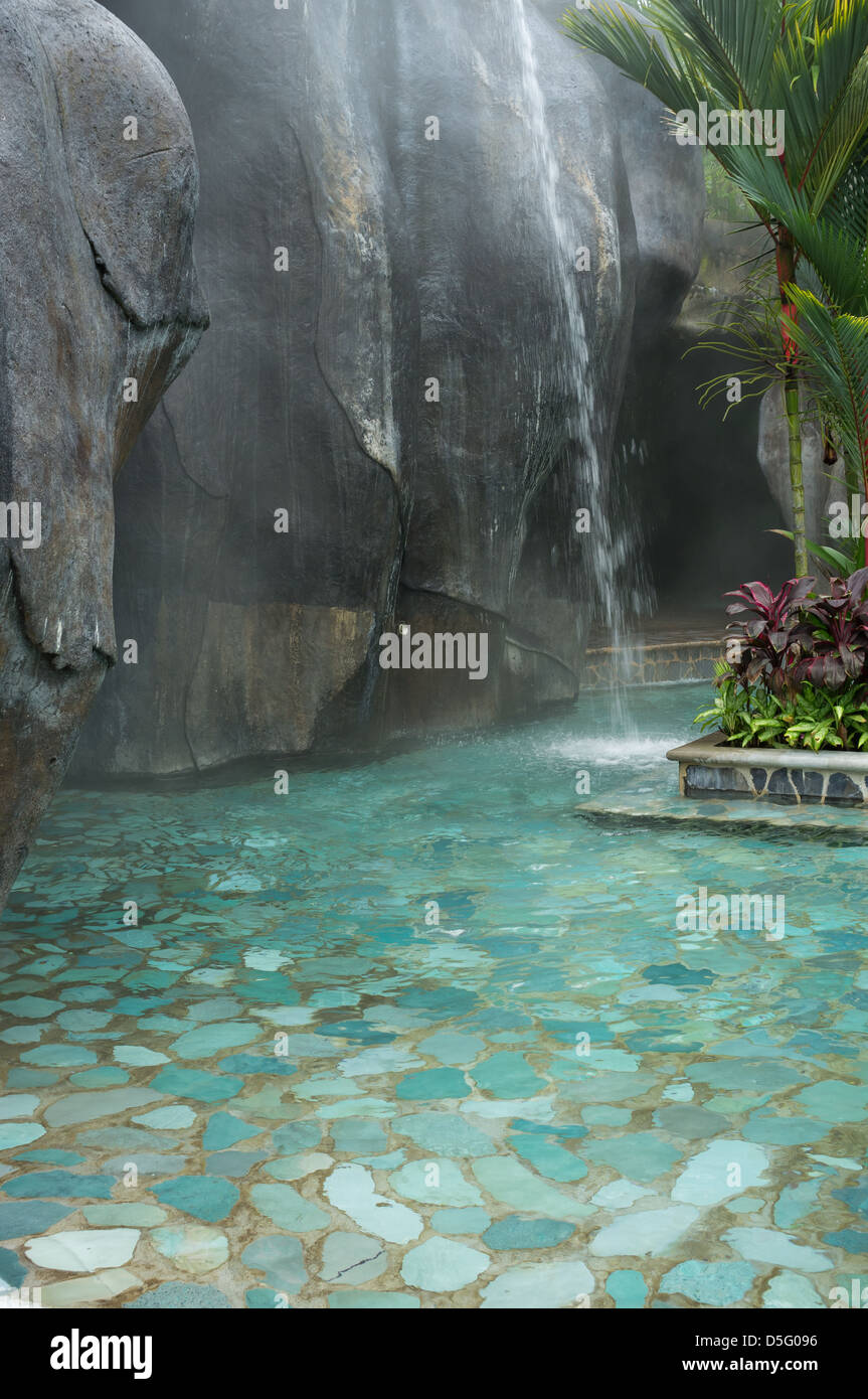 Hot springs waterfall in a thermal spa Stock Photo - Alamy