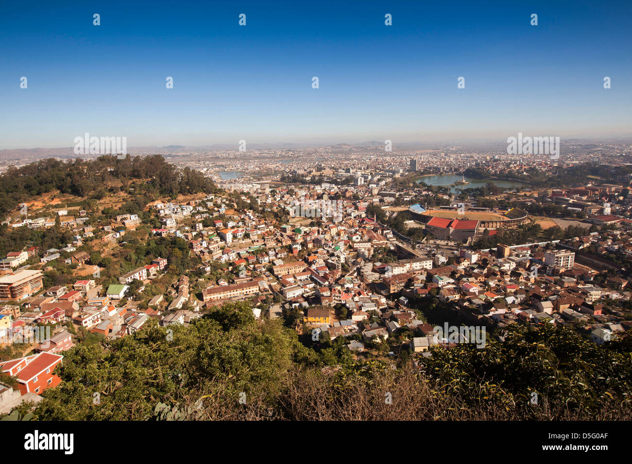 Madagascar, Antananarivo, elevated view looking down onto town from ...