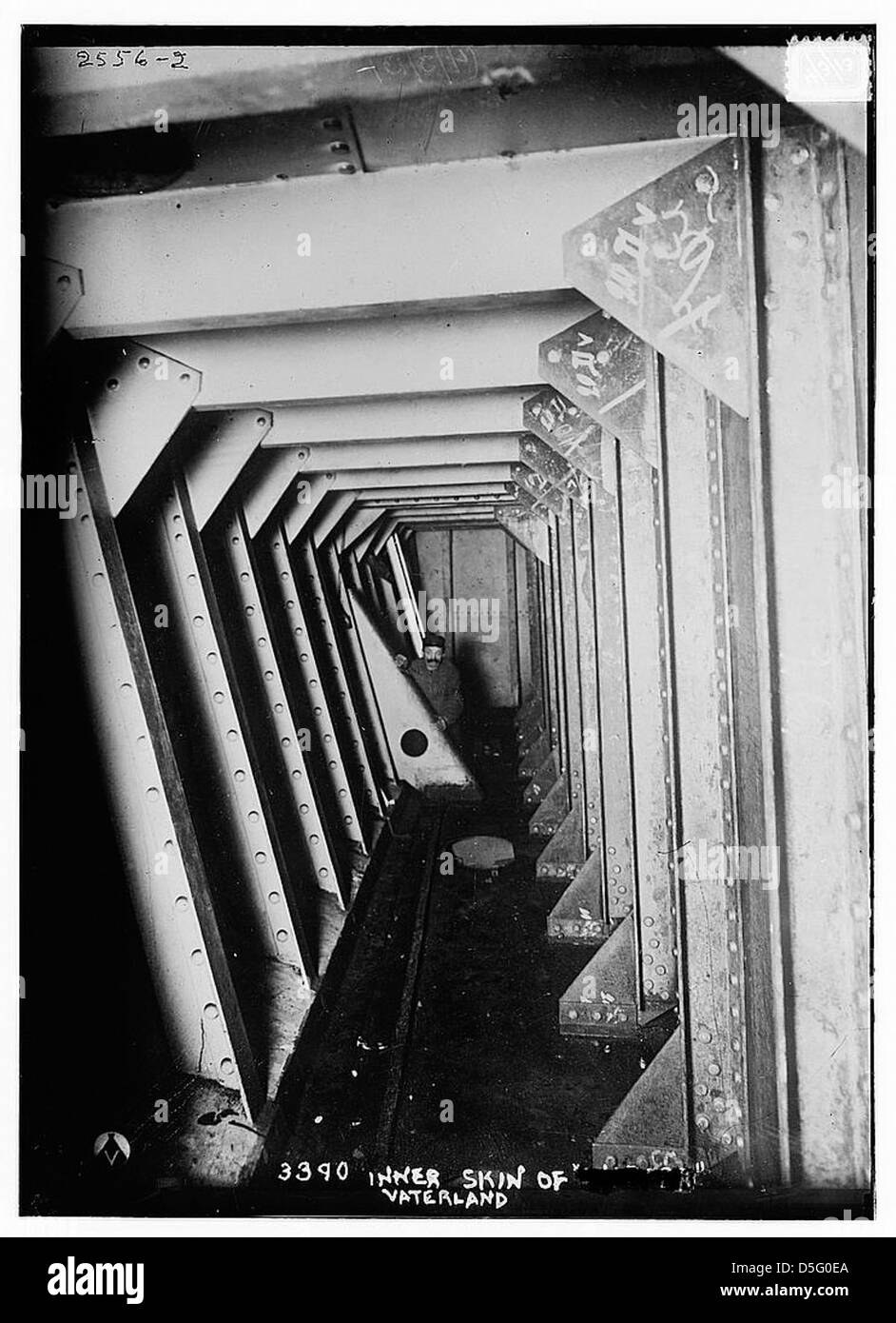 This photograph shows the inner skin of the SS Vaterland, a German ...