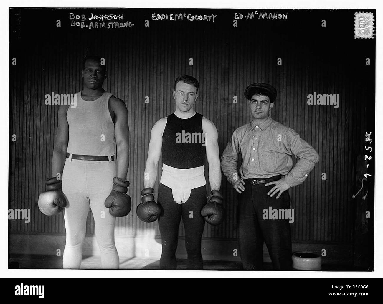 This historical photograph features boxers Bob Armstrong, Eddie ...