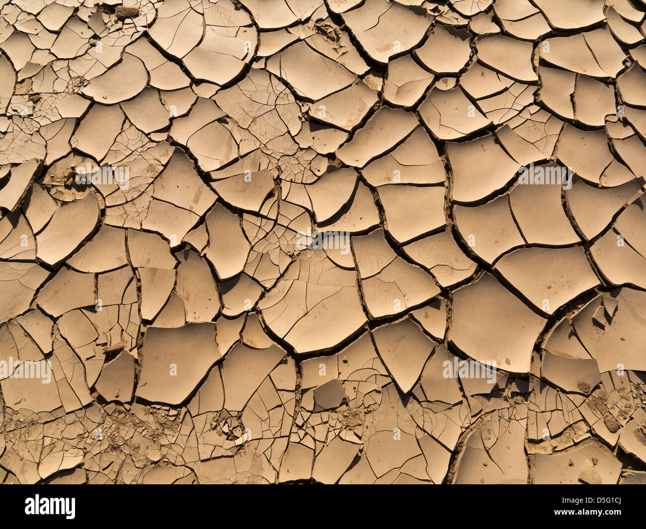 Close up of reticulated dried mud on desert floor creating abstract ...