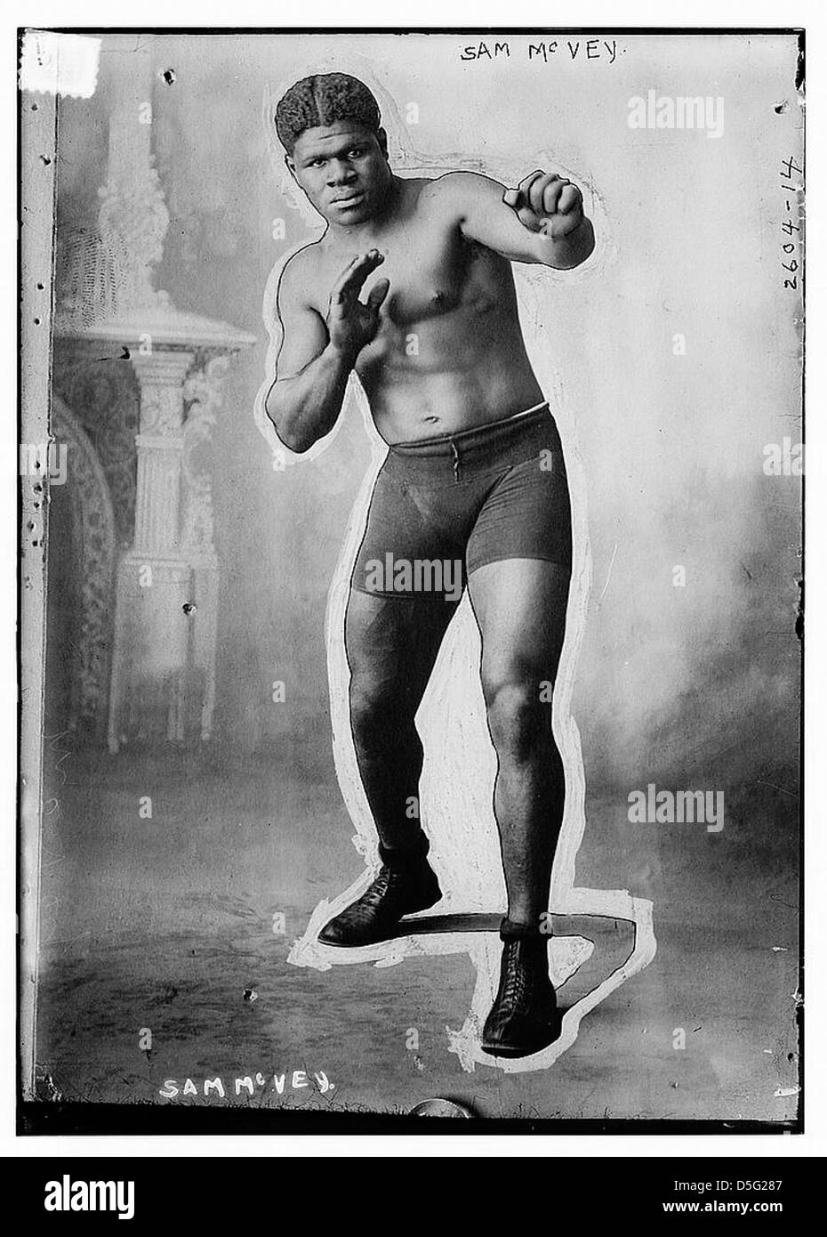 Sam McVey, an African American boxer, is shown in action during a fight ...