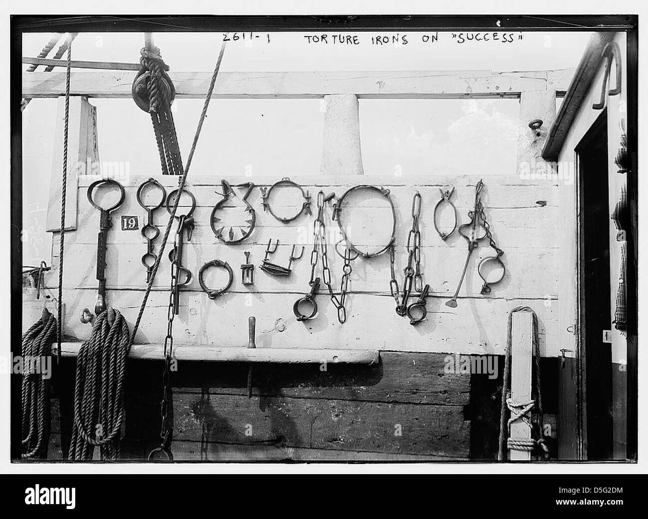Photograph showing torture irons aboard the convict ship SUCCESS. These ...