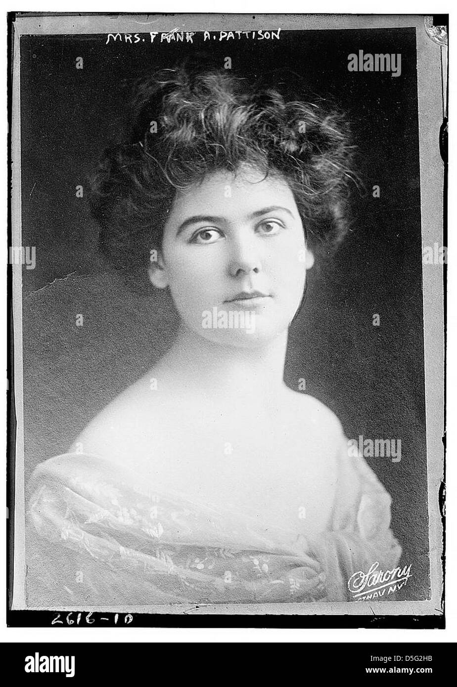 A portrait of Mrs. Frank A. Pattison, captured in a formal pose. This ...