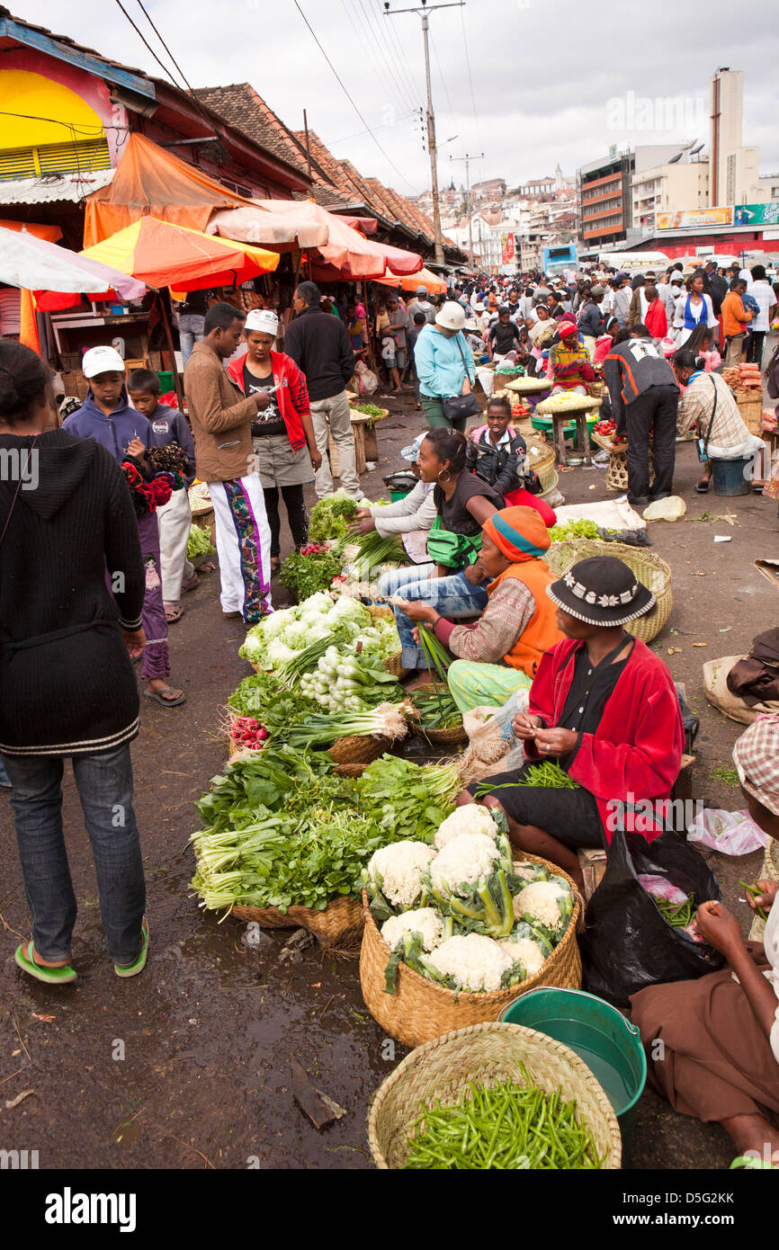 Madagascar, Antananarivo, Analakely Market, shoppers at vegetable ...