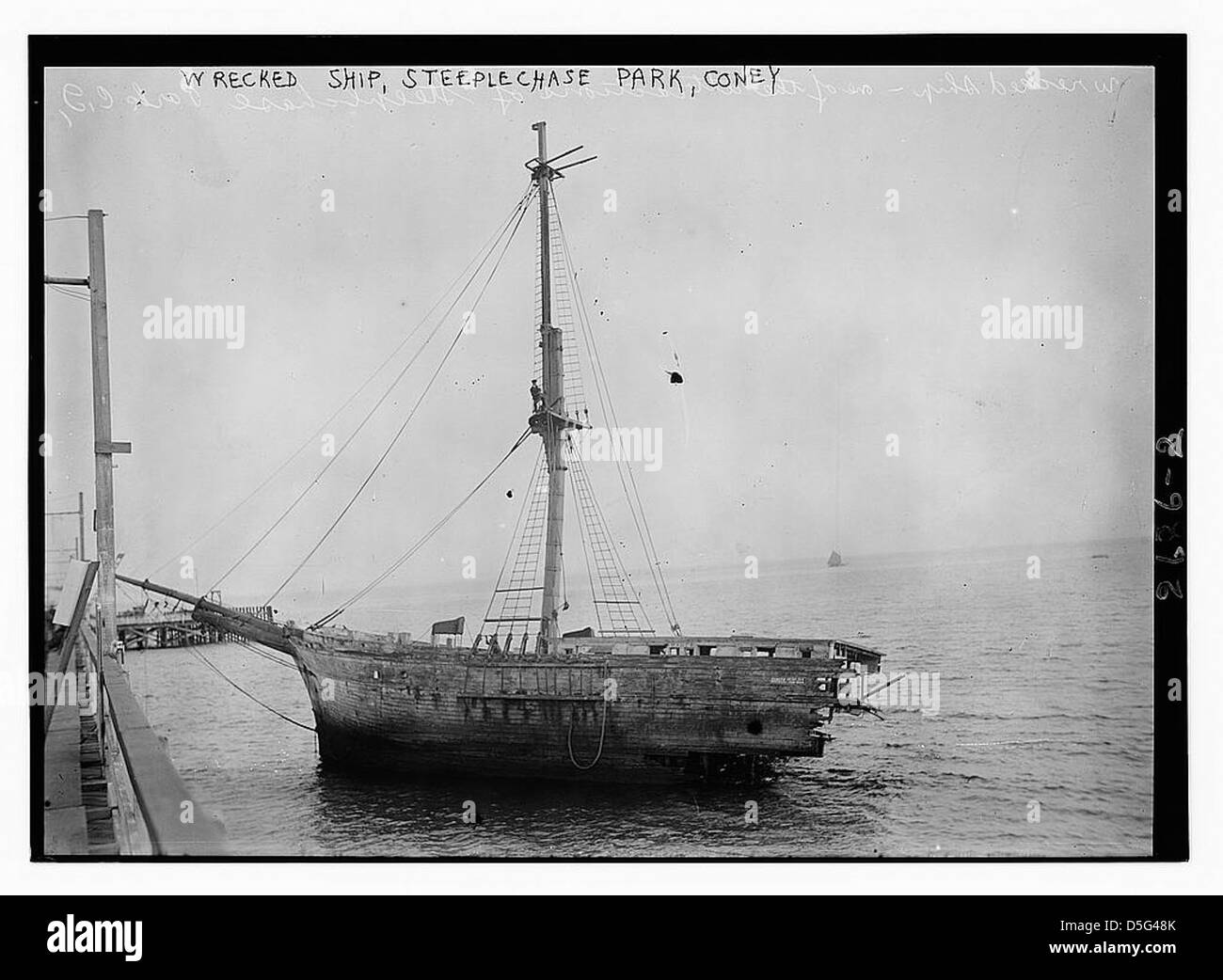 A photograph showing a wrecked ship at Steeplechase Park, Coney Island ...