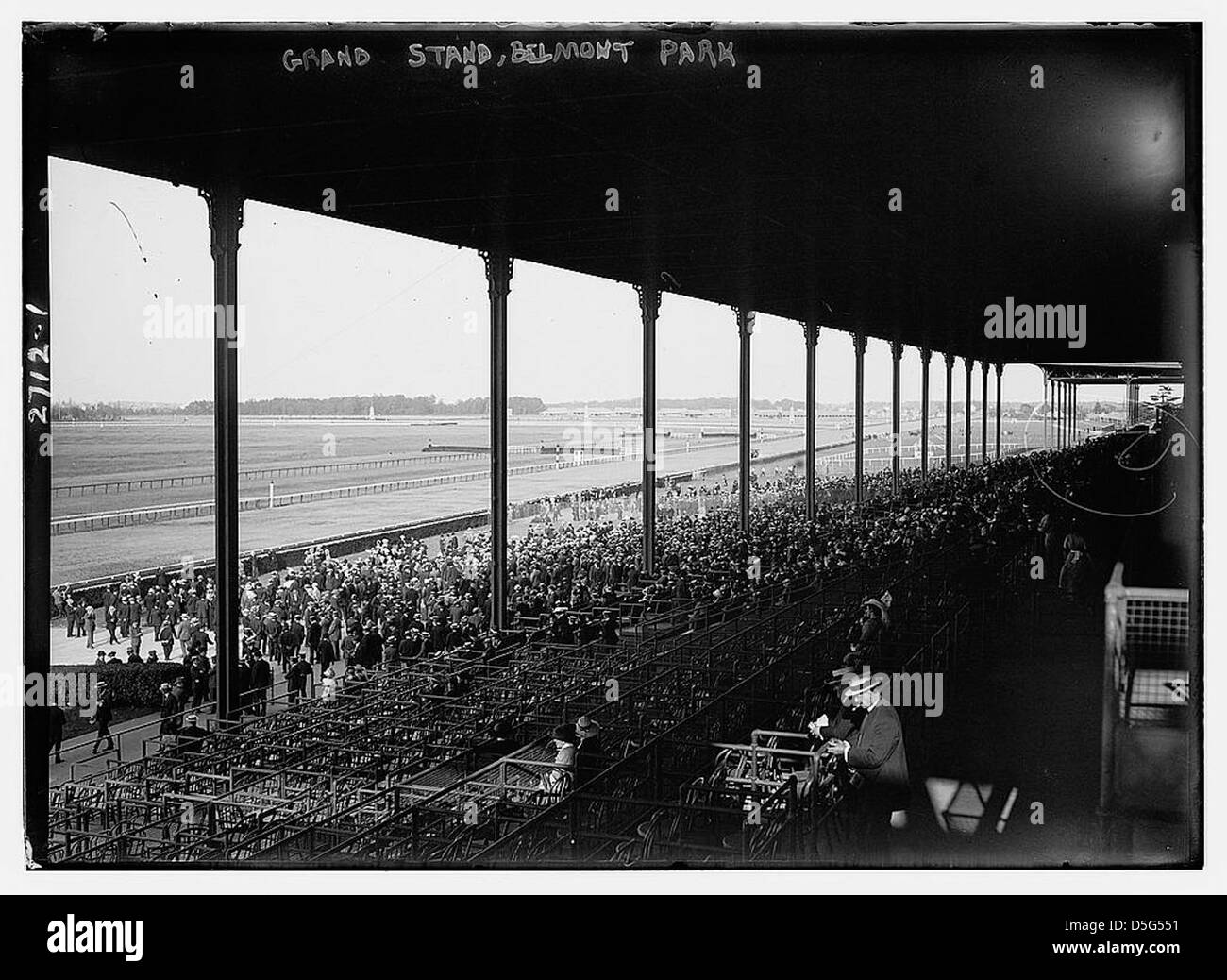 This photo depicts the grand stand at Belmont Park, Long Island, during ...