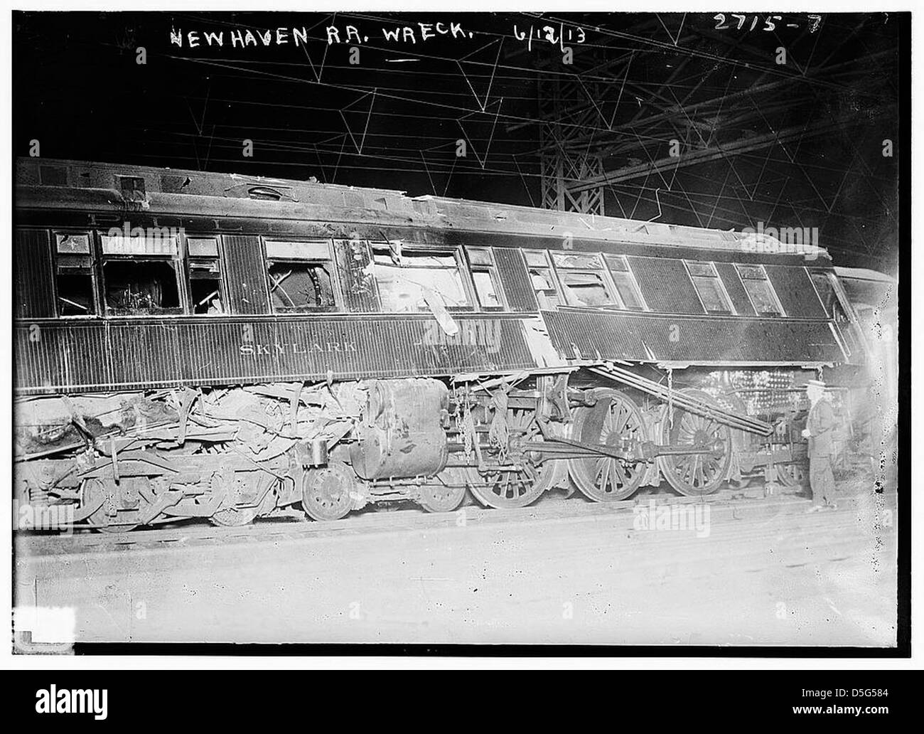 A 1913 photograph of a train wreck involving New Haven Railroad, taken ...