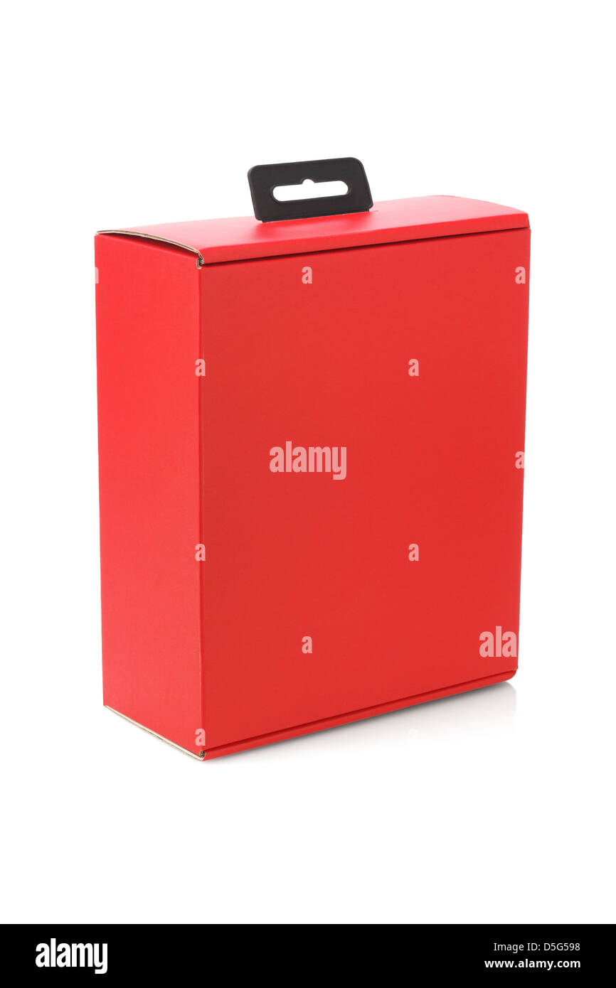 Red Paper Box With Handle Standing on White Background Stock Photo - Alamy