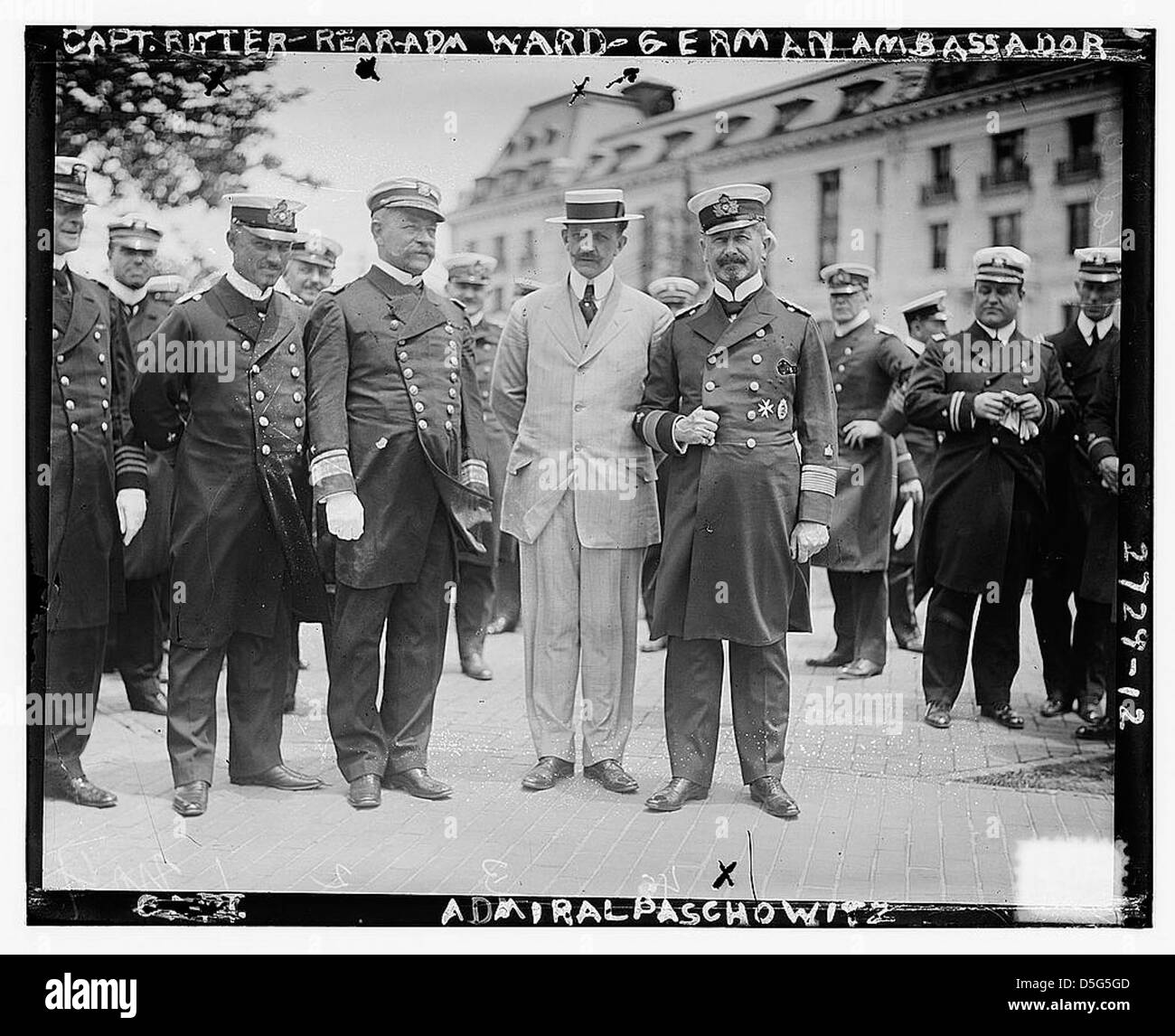 This image shows several prominent figures in early 20th-century naval ...