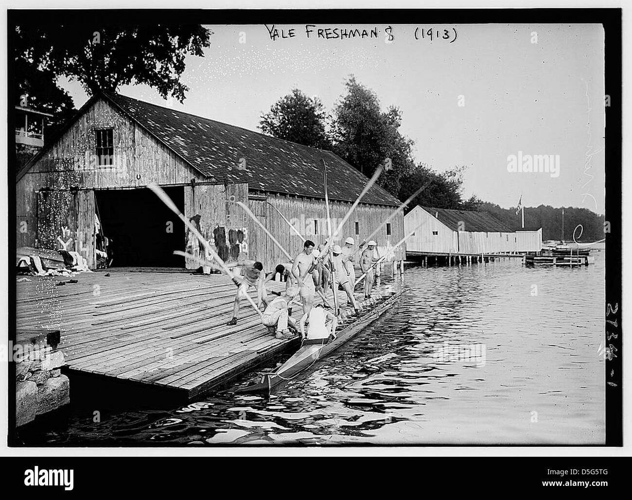 The Yale Freshman 8 rowing team is photographed at their boathouse in ...
