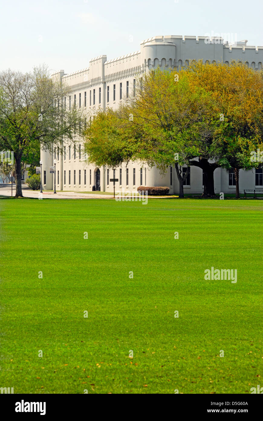 View across the parade field on the campus of The Citadel, located in ...