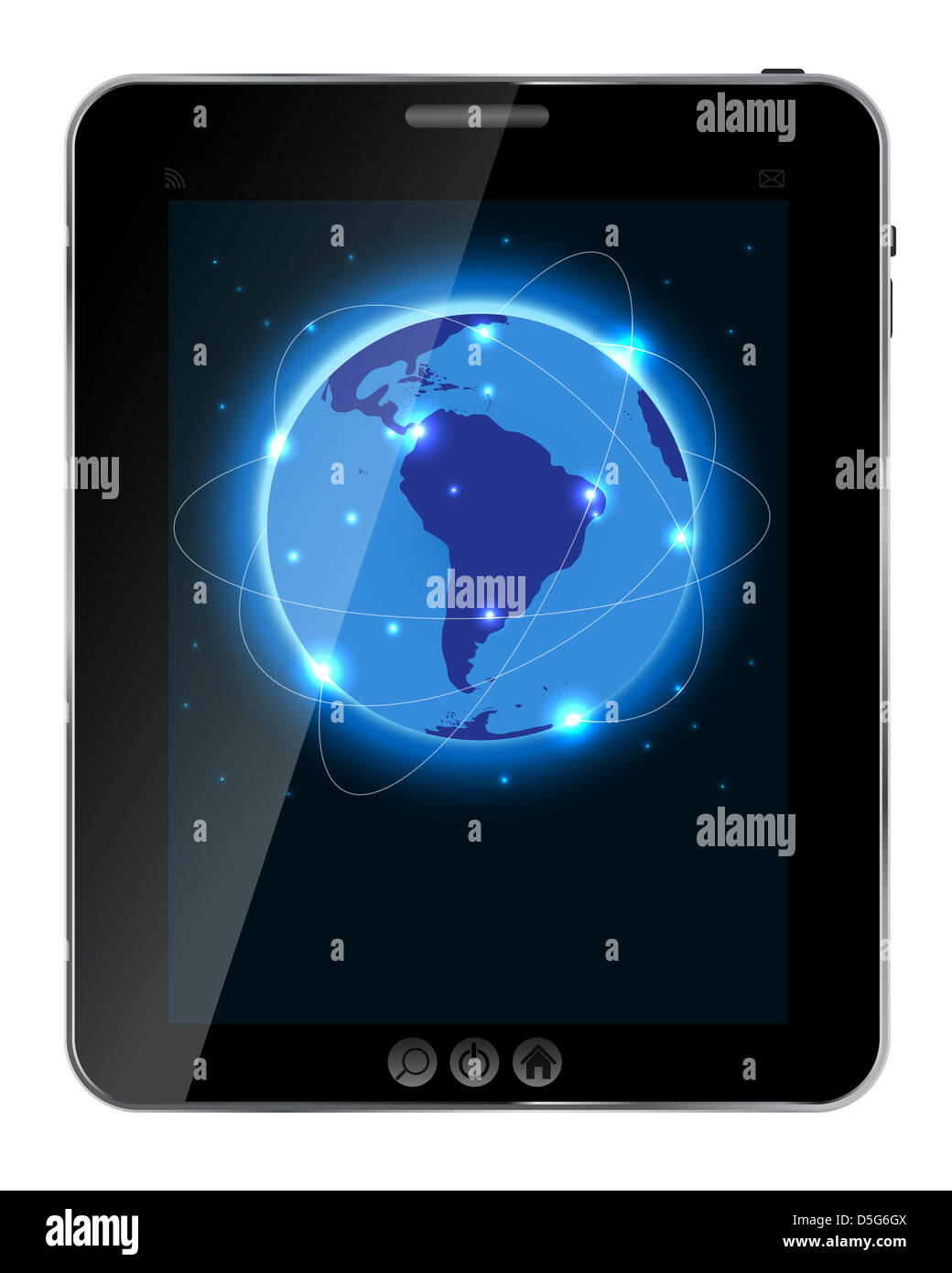 Universal design Tablet with connection concept earth background Stock ...