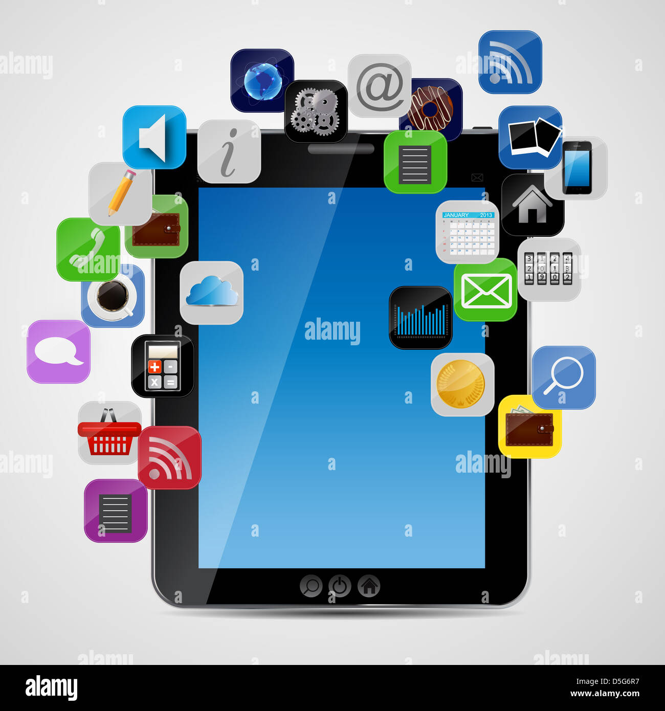 Universal design Tablet with app icons vector illustration Stock Photo ...