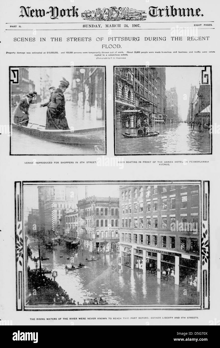 A photograph depicting the aftermath of a flood in Pittsburgh ...