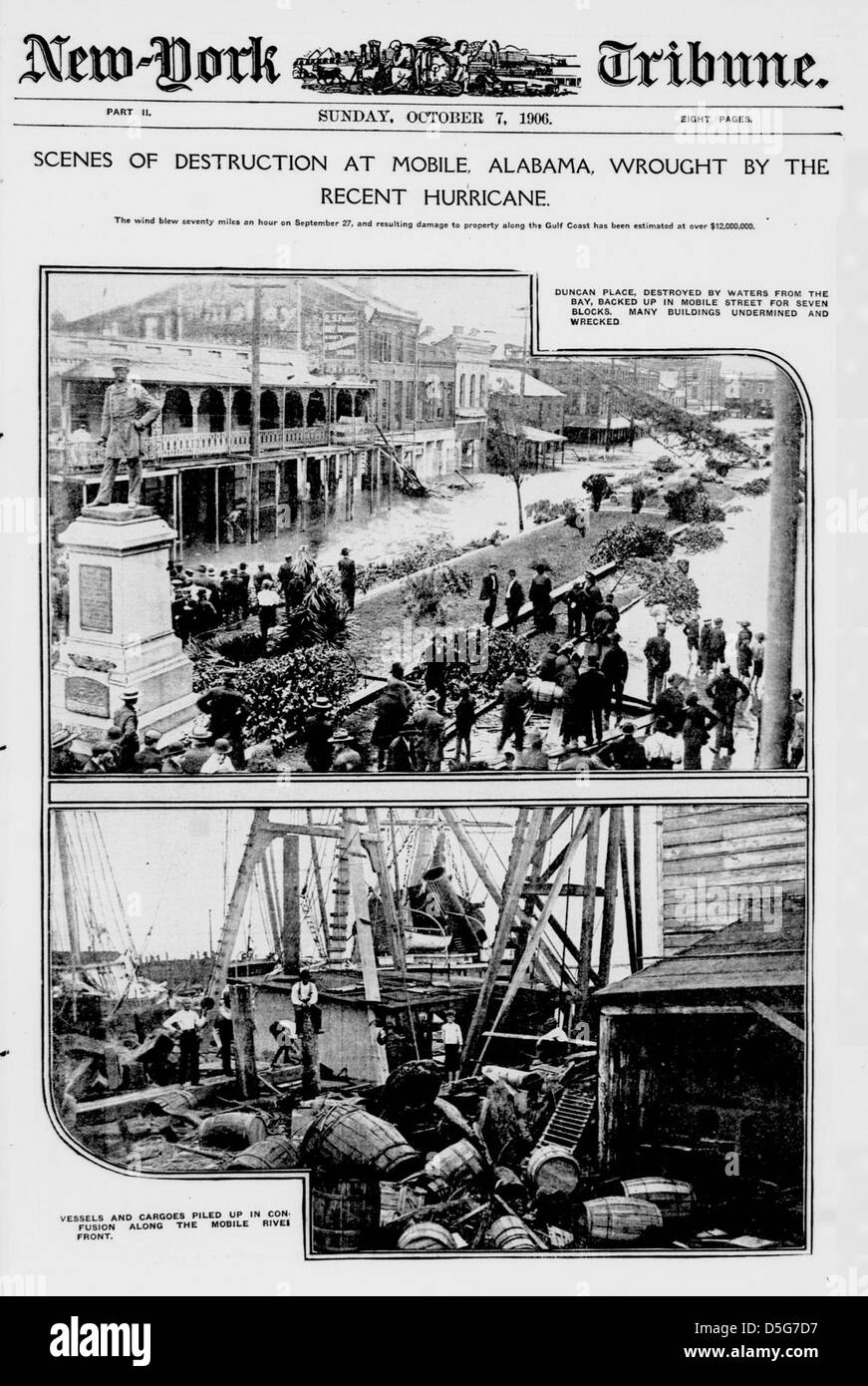 The image captures the aftermath of a hurricane in Mobile, Alabama, in ...