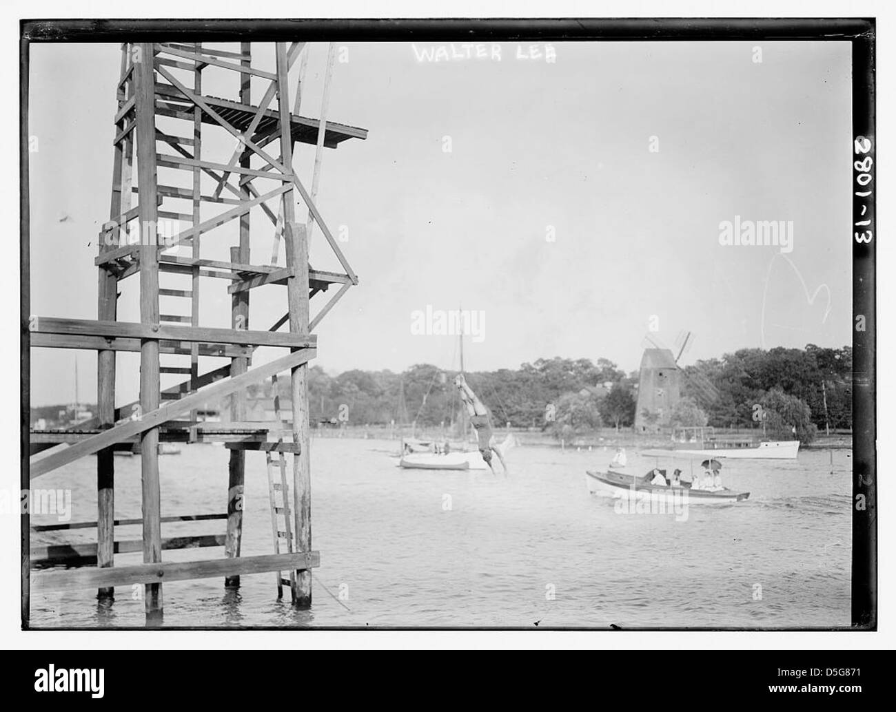 Walter Lee is pictured diving off a high dive platform at Travers ...