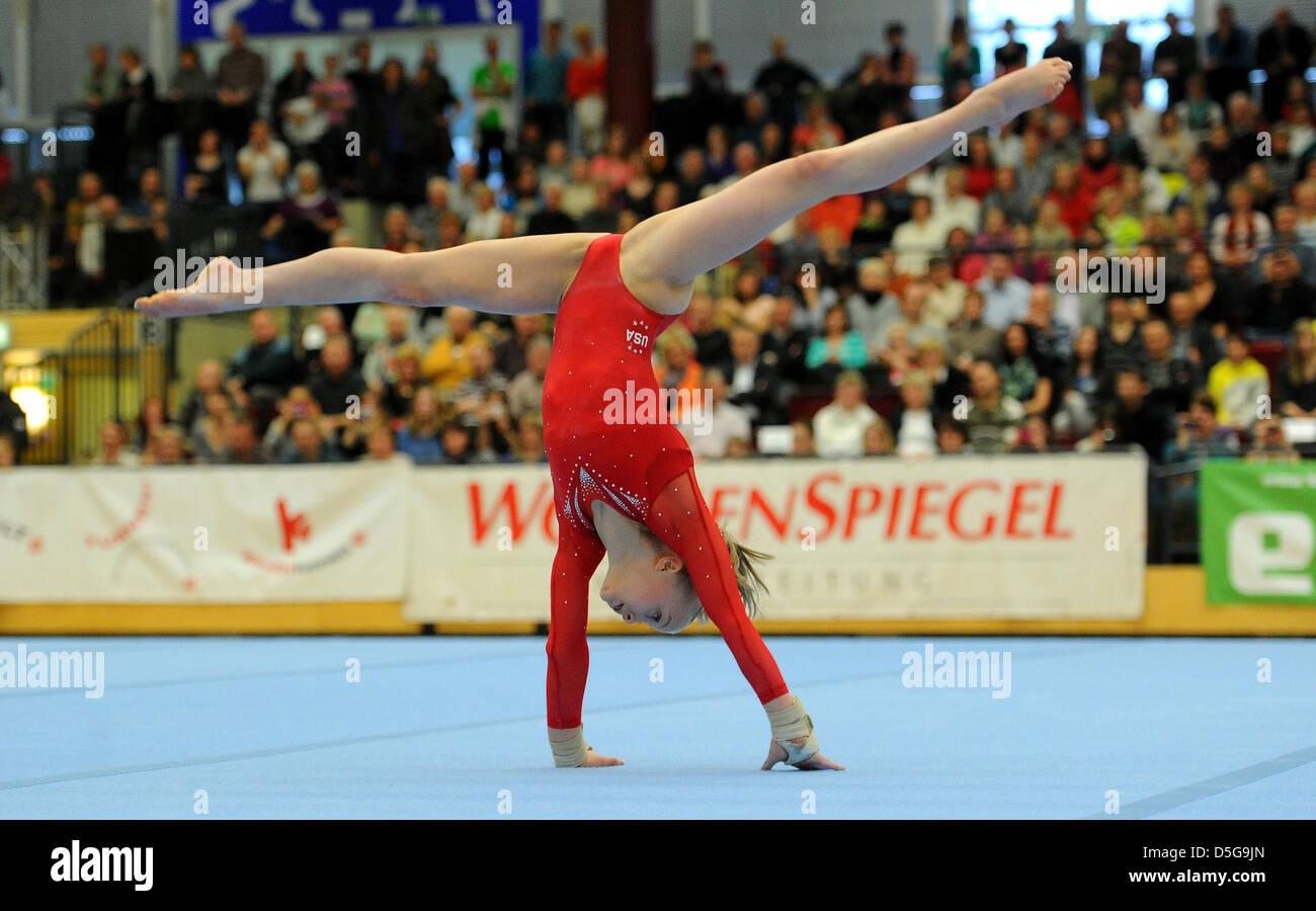 The US-American gymnast Bailie Key on the floor at a gymnastics ...