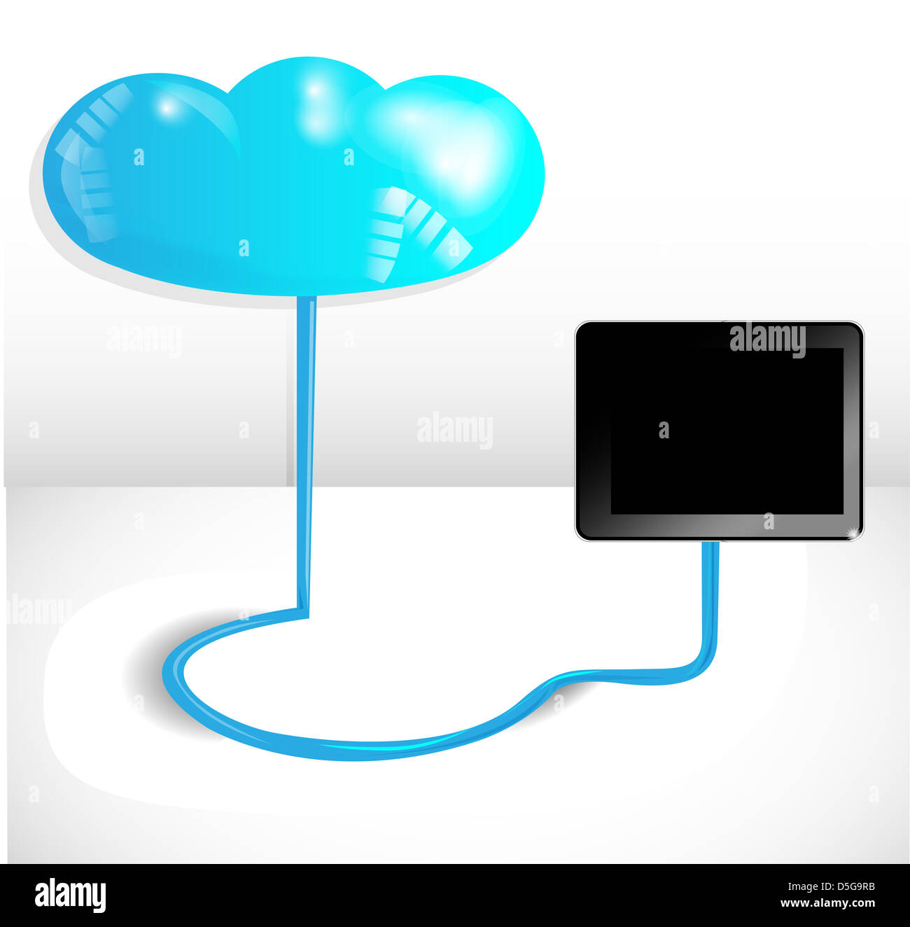 Cloud computing concept with blue cloud and black tablet Stock Photo ...