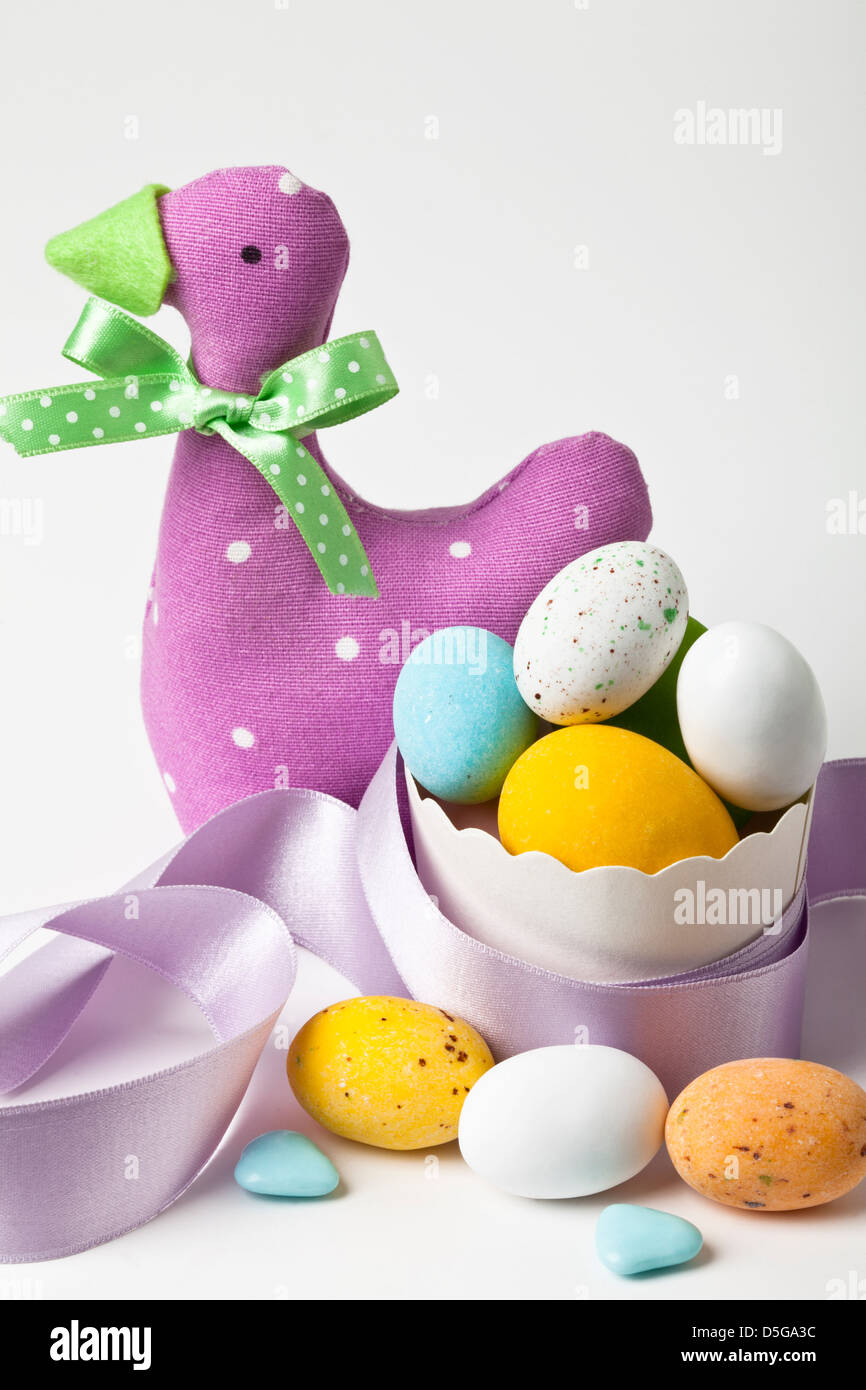 duck with sugar easter eggs Stock Photo - Alamy
