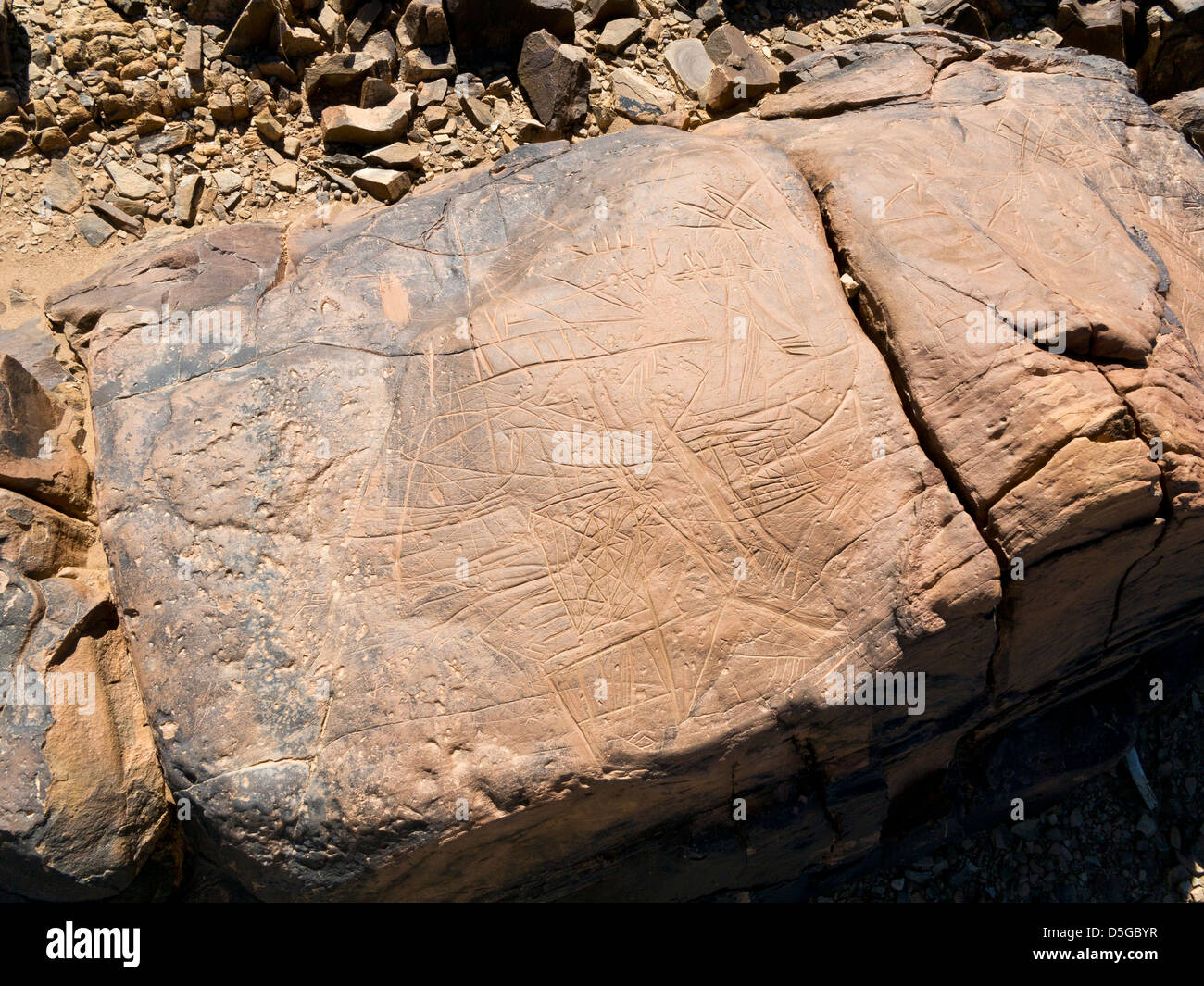 Prehistoric rock carvings at Oued Mestakou on the Tata to Akka road in ...