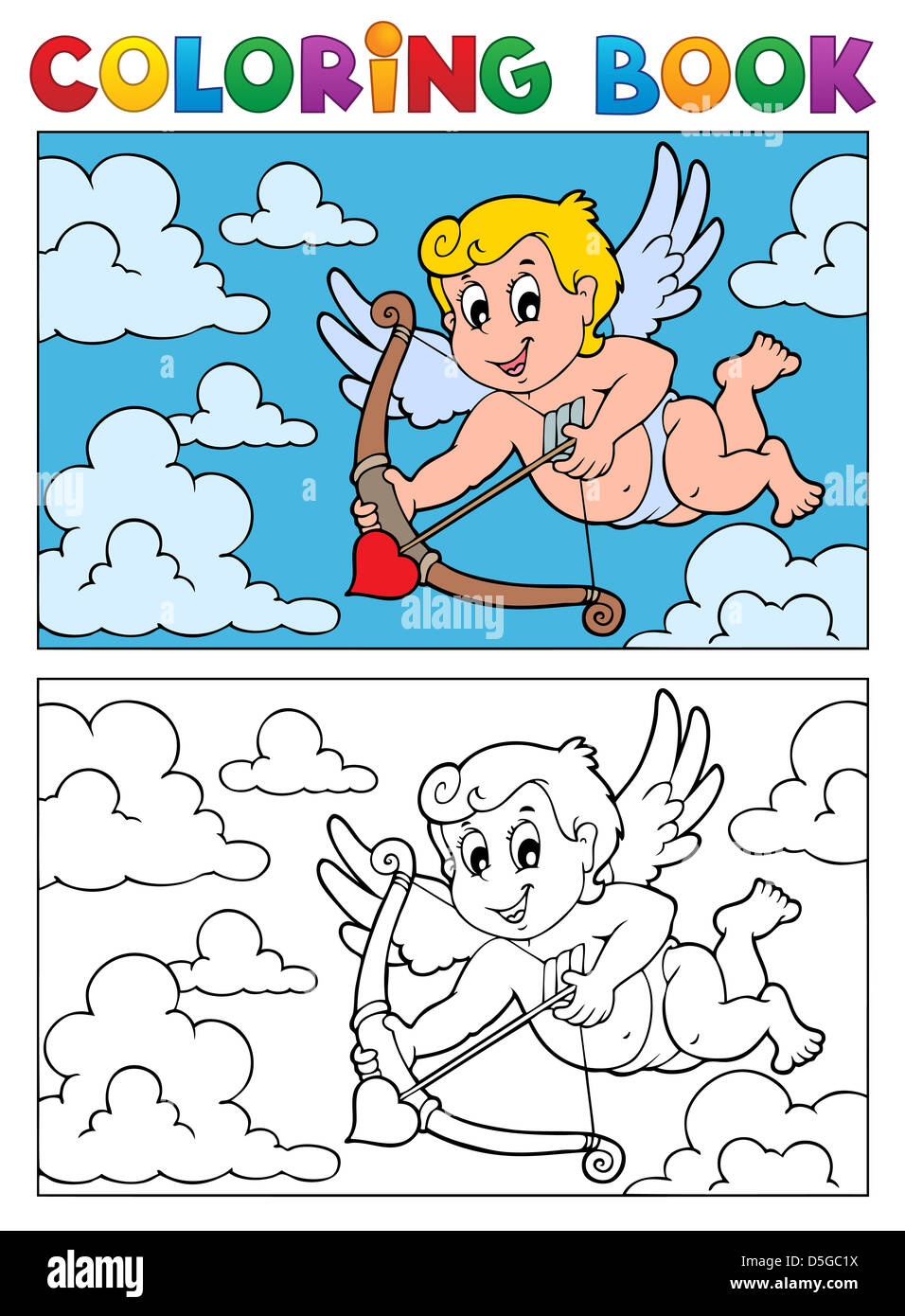 Coloring book with Cupid 2 - picture illustration Stock Photo - Alamy