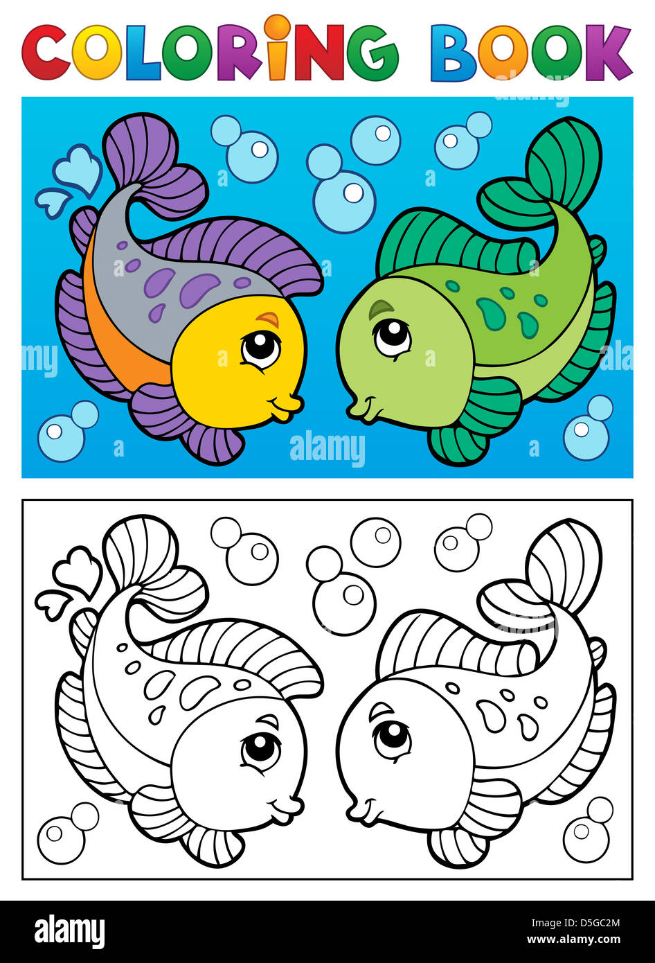 Coloring book with fish theme 2 - picture illustration Stock Photo - Alamy