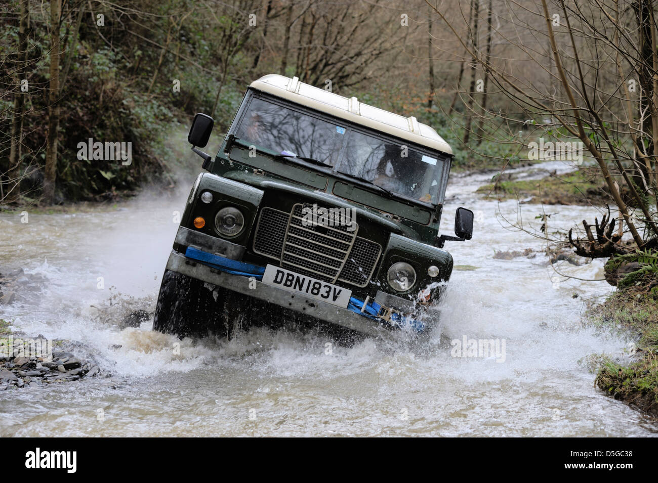 Series 3 Landrover crossing a river, Wales Stock Photo - Alamy